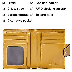BOSTANTEN Women Leather Handbag Designer Top Handle Satchel Shoulder Bag Crossbody Purse Yellow and Women Leather Wallet RFID Blocking Small Bifold Zipper Pocket Wallet Card Case Purse with ID Window