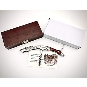 Wood Handle Wine Bottle Corkscrew Opener In A Wooden Box. Heavy Duty Sommelier Corkscrew Stainless Steel With Rosewood & Foil Cutter. An Elegant Gift For Wine Lovers & Waiters. (Brown, Rosewood)