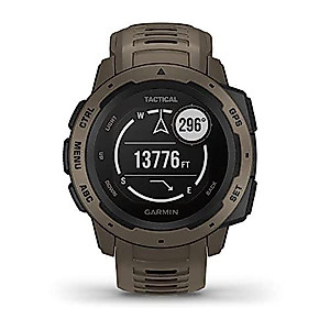 Garmin 010-02064-71 Instinct Tactical, Rugged GPS Watch, Tactical Specific Features, Constructed to U.S. Military Standard 810G for Thermal, Shock and Water Resistance, Tan