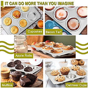 P&P CHEF Muffin Pan Cupcake Pans Set of 2, Stainless Steel Muffin Pans (6-Cups), For Mini Brownie Tart Quiches, Healthy & Durable, Quick Release & Easy Clean, Dishwasher Safe