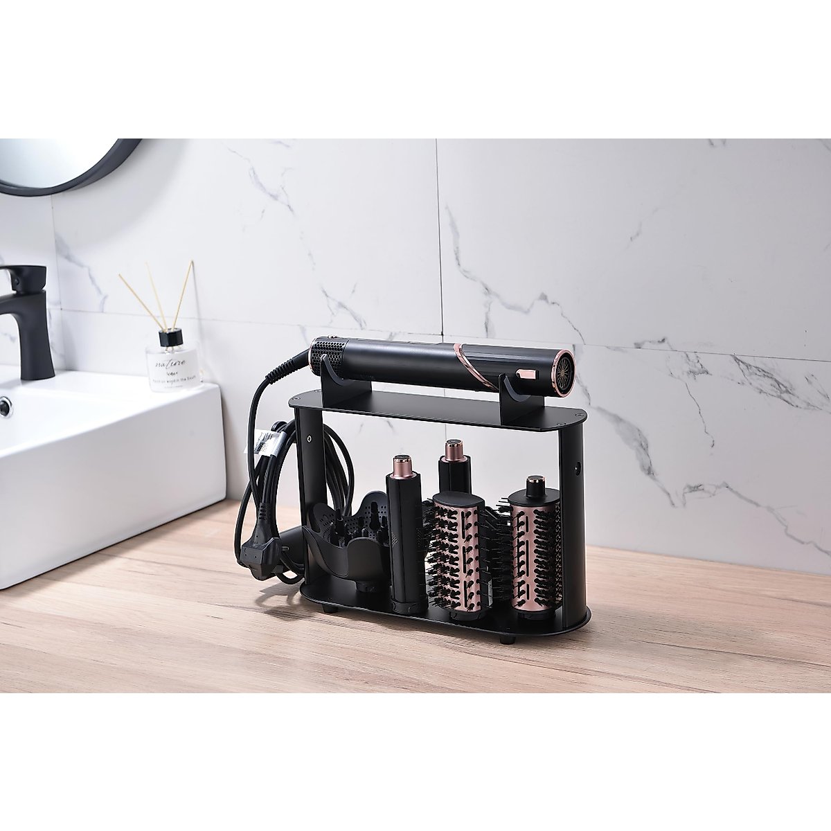 Affogato Stand Holder Compatible with Shark FlexStyle, Desktop Organizer for Storage Attachments, Rack with Cord Hanger for Accessories Curlers Brushes Diffuser