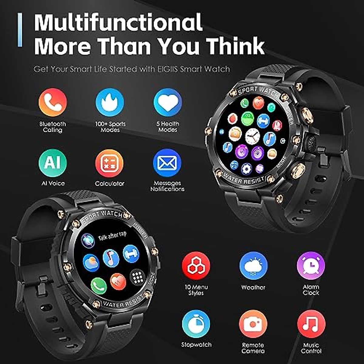 Military Smart Watches for Men Make Calls 100 Days Long Standby 800mAh Big Battery 1.5" HD Screen Tactical Smartwatches for iPhone Android Waterproof Fitness Tracker Heart Rate Sleep Monitor Watch