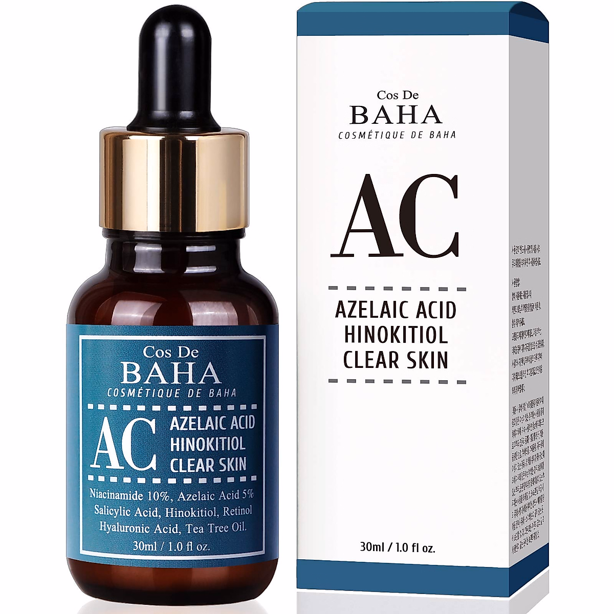 Azelaic Acid + Tea Tree Clear Skin Facial Serum with Niacinamide 10%, Salicylic Acid, Retinol - Fast & Efficient Cystic Acne, Age-Defying, Relieve Trouble Skin Formula, 1 Fl Oz (30ml)