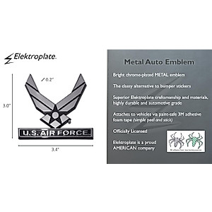 Elektroplate Officially Licensed U.S. Air Force Wings Chrome Auto All Metal Emblem for Cars, Trucks, and All Auto | Universal Fit at 3" x 3.4" | Weatherproof