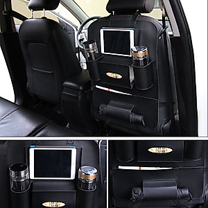 OTCPP 2 Pack PU Leather Car Seat Back Organizer for Travel (Black)