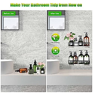 WAWETA 2-Pack Shower Caddy, Shower Organizer with 4 Hooks, No Drilling Shower Shelf for Inside Shower, Rustproof Wall Mount Shower Shelves Black