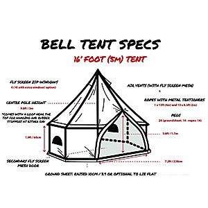 Psyclone Tents Removable Floor 4 Windows 5m/16.4ft Luxury Bell Tent Outdoor All Weather 8-10 Person Cotton Canvas Yurt Large Tent for Family Camping Glamping Hiking and Festivals