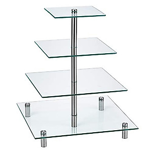 4 Tier Square Tempered Glass Cupcake Stand | Modern Cake Stand, Dessert Tower, Afternoon Tea Stand for Cakes, Pastries, Sandwiches