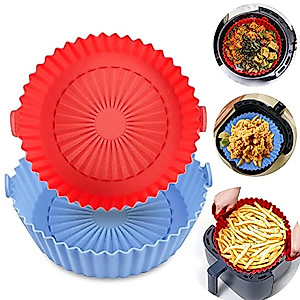 CIWICH Air Fryer Silicone Pot,7.9Inch Silicone Air Fryer Liners Round Reusable, Food Safe Air fryers Oven Accessories,2 Pack Silicone Air Fryer Basket with Mitts, No Need to Clean the Air Fryer