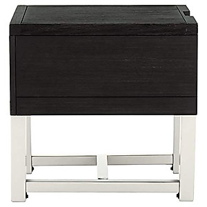 Signature Design by Ashley Chisago Contemporary Rectangular End Table with Outlets and USB Ports, Black & Silver