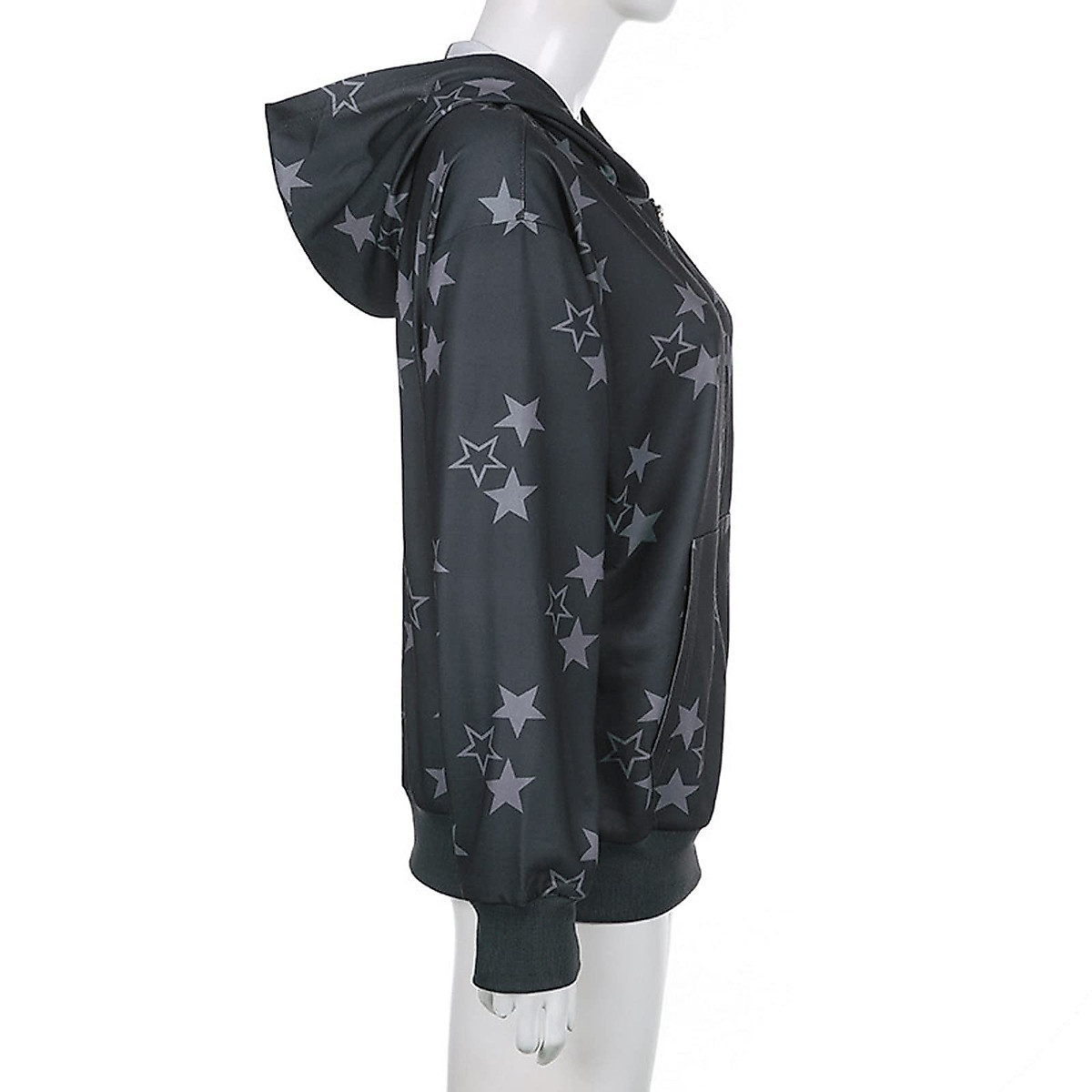 MEOKIM Harajuku Fashion Men's and Women's Zip-Up Hoodie Gothic Stars Pattern Hoodie EMO Streetwear Hoodie (BLACK,Large)