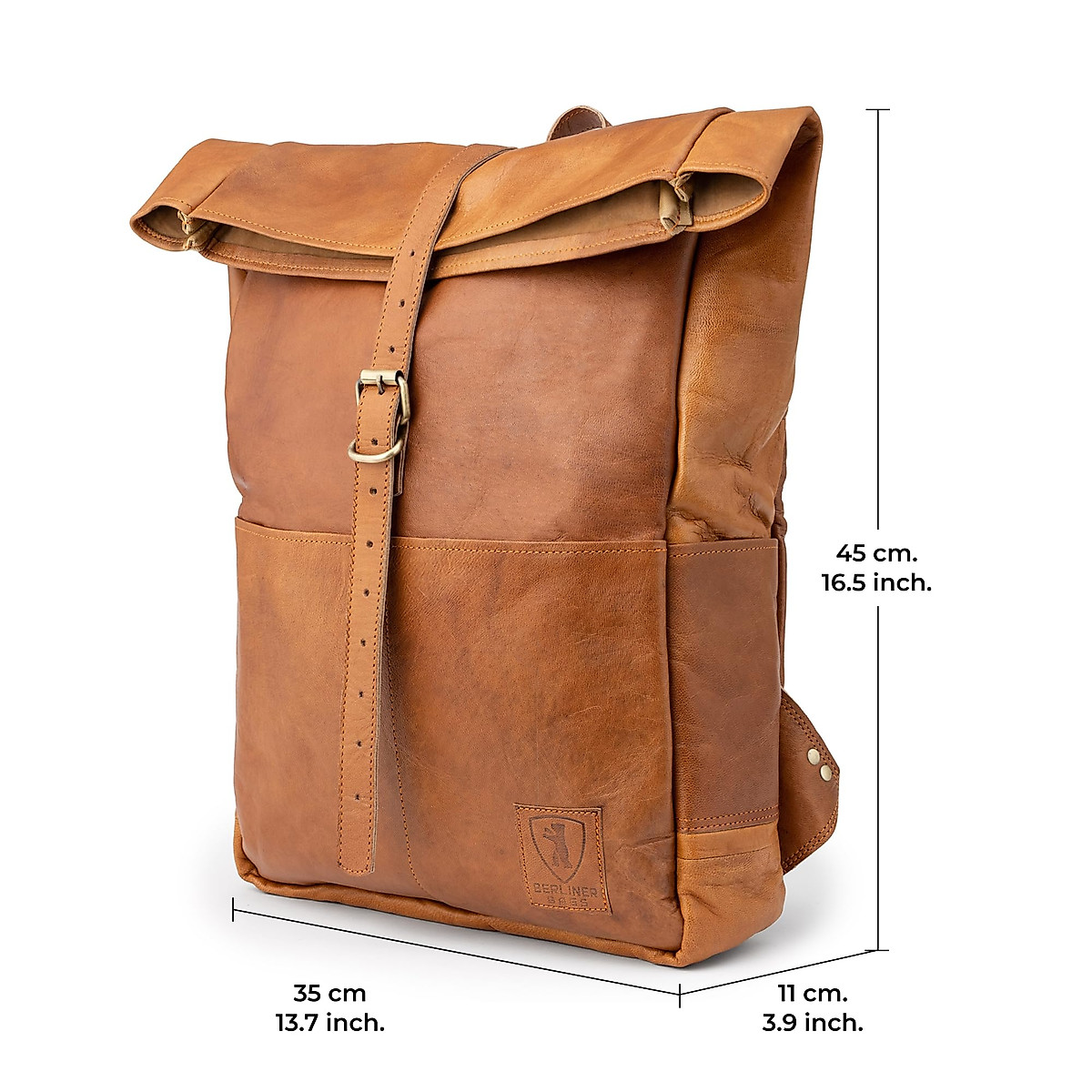 BERLINER BAGS Vintage Leather Backpack Paris XL, Large Waterproof Bookbag for Men and Women - Brown (Brown - Cognac)