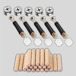 Furniture Cabinet Connector or Desk Top Fastener Hardware Nuts Dowel Bolts Screw with Fluted Wood Dowel Pins,for Wardrobe Door Movers Broke Repair Replacement Locking Connecting 100 Pack(25 Set)