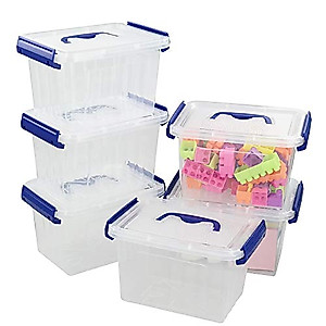 Pekky Plastic Small Handle Storage Box, 3.5 Quart Clear Plastic Bins, 6 Packs(Blue)