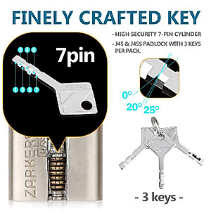 Zarker keyed Alike Padlocks, Heavy Duty Stainless Steel Shackle Lock, Waterproof and Rustproof Storage, Warehouses, Garage, Outdoors, J45S, 4-Pack