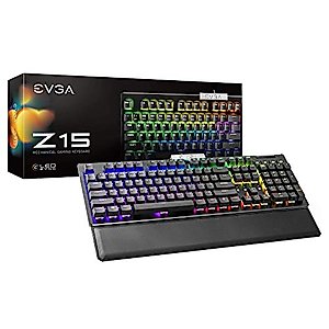 EVGA Z15 RGB USB Gaming Keyboard, RGB Backlit LED, Hotswappable Mechanical Kaihl Speed Bronze Switches (Clicky), 822-W1-15US-KR, Black