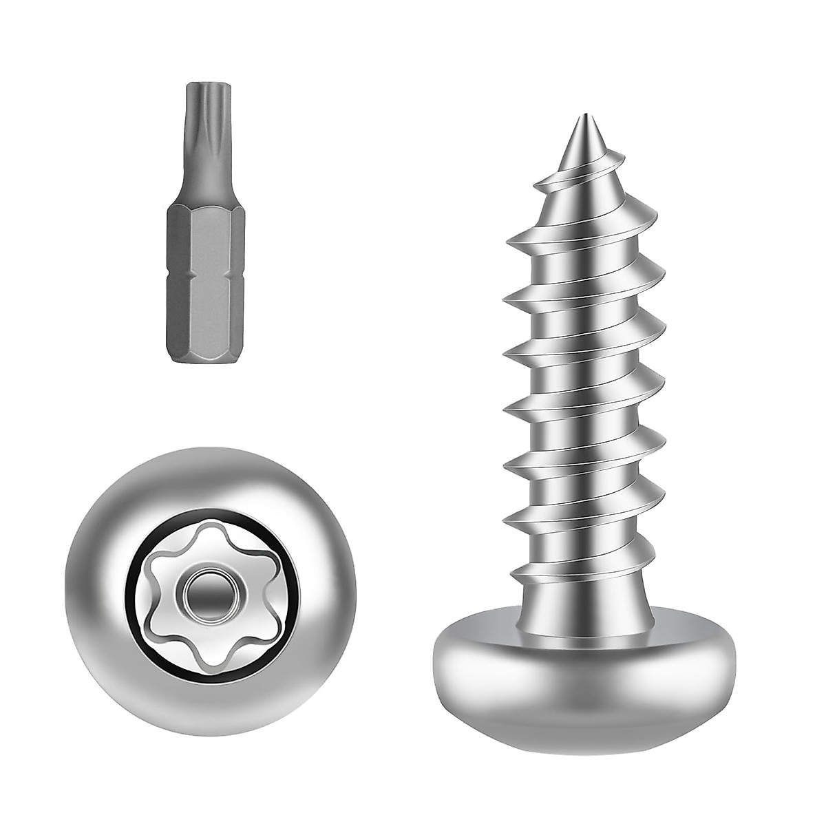#8 x 1/2" Stainless Steel Button Head Torx Sheet Metal Screws Security Silver Screws Anti-Theft Tamper Proof with Bit T20 50 PCS