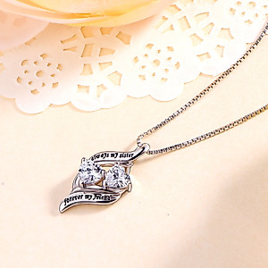 DAOCHONG 925 Sterling Silver Always My Sister Forever My Friend Double Love Heart Necklace, Box Chain 18"