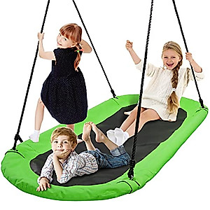 SereneLife Outdoor Spinner Saucer Tree Swing-Hanging Tree Oval Shaped Flying Saucer w/Rope Straps,Cushion Padded Metal Frame,Polyester Fabric Seat,for Kids & Adult-SereneLife SLSOVSWNG55GR (Green)