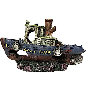 SLOCME Aquarium Large Shipwreck Decorations - Fish Tank Lifelike Ship Decor，Resin Material Large Pirate Ship Decor