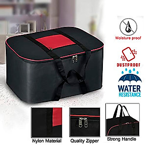 Storite Nylon Big Underbed Storage Bag Moisture Proof Cloth Organiser with Zippered Closure and Handle(BlackRed, 54x46x28cm) Rectangular (1 Pack)