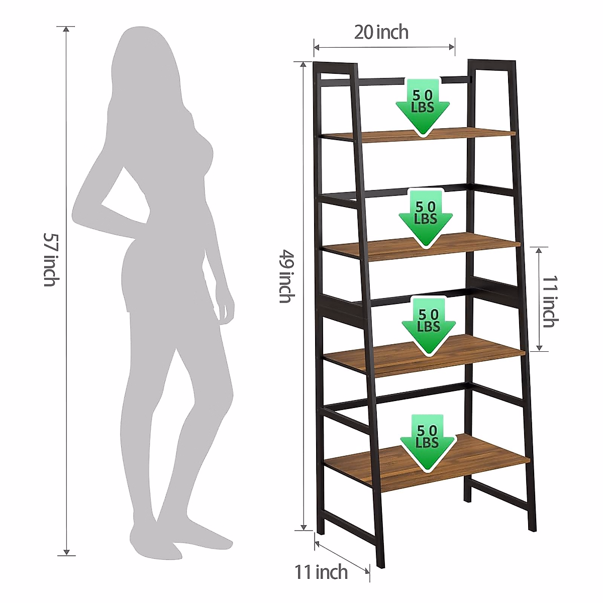 WTZ Bookshelf Book Shelf, Bookcase Storage Shelves Book case, Ladder Shelf for Bedroom, Living Room, Office MC-801(Brown)