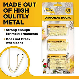 300 Pack Ornament Hooks for Christmas – Essential Christmas Ornament Hangers – Perfect Xmas Ornament Hangers for Christmas Tree Decoration (Gold)