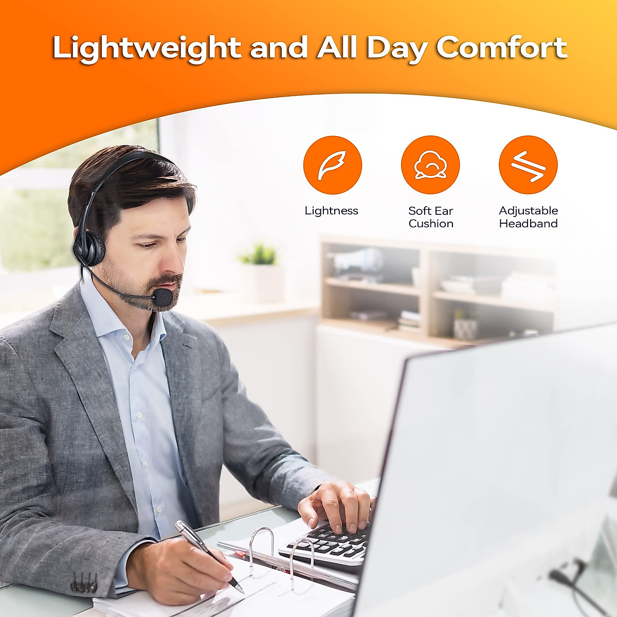 Telephone Headset with Microphone Noise Cancelling 2.5mm Jack, Ultra Light Binaural Wired Phone Headset Compatible with Panasonic AT&T Polycom Cisco SPA Grandstream Uniden Gigaset Zultys Desk Phone