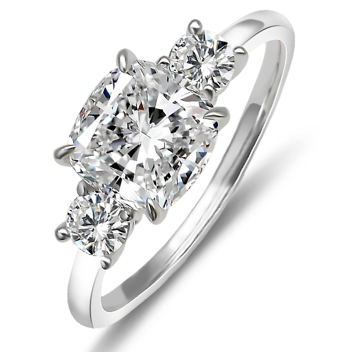 Jolics 8 * 8mm 2.5 CT Cushion Cut D Color VVS1 Moissanite Engagement Ring 925 Sterling Silver Eternity 4 Prong Setting size 5-10 (Moissanite, 6.5)