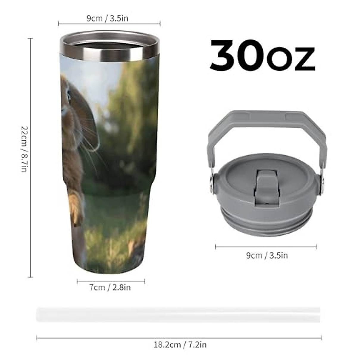 30oz Stainless Steel Insulated Tumbler with Flip Lid & Straw, Leakproof Travel Mug for Car, Cute Funny Rabbit Double Wall Vacuum Thermal Coffee Cup with Handle, Spill-Proof Design for Hot/Cold Drinks