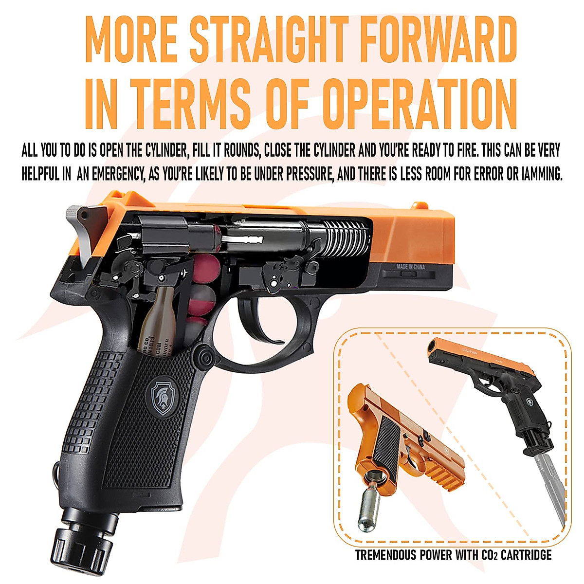 Lancer Tactical Scorpion 0.5 Caliber CO2 Non-Blowback Air Self Defense-Less Lethal, Ideal for Home and Personal Defense-Police-Grade Pepper Projectile Gun (Orange)