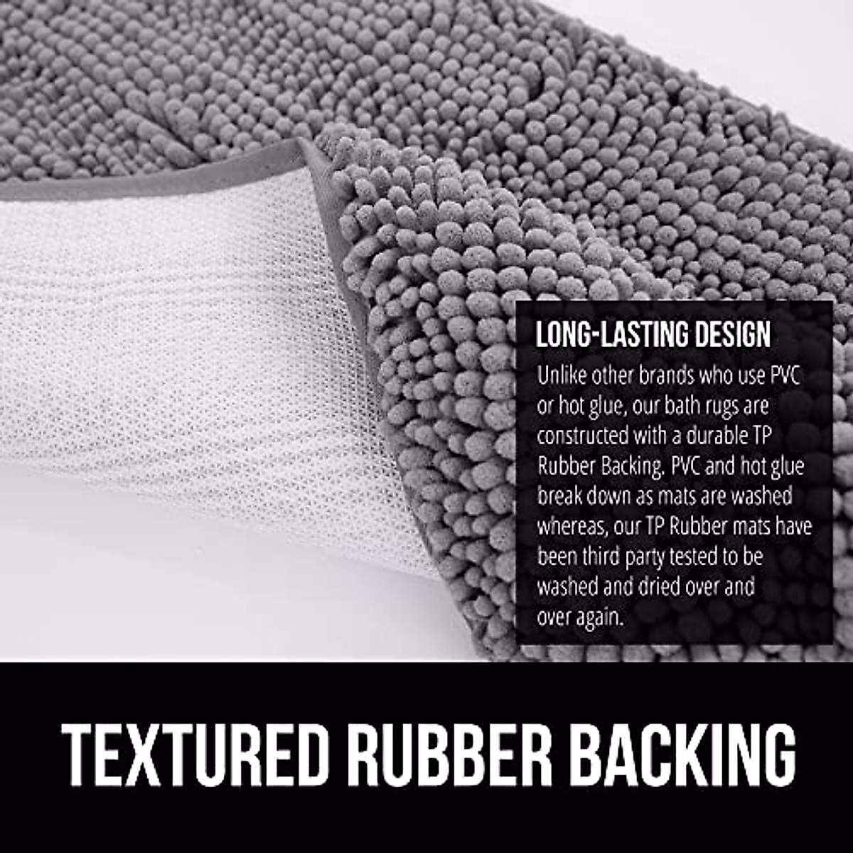 Gorilla Grip Bath Rug 36x24, Thick Soft Absorbent Chenille, Rubber Backing Quick Dry Microfiber Mats, Machine Washable Rugs for Shower Floor, Bathroom Runner Bathmat Accessories Décor, Grey