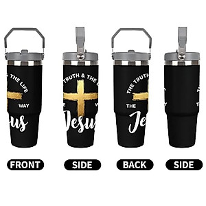 Jesus The Way The Truth The Life Cross 1 30 OZ Insulated Tumblers with Handle And Straw Leakproof Vacuum Insulated Stainless Steel Water Bottle for Car Fishing Travel