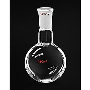 QWORK Glass 250ml Single Neck Flat Bottom Boiling Flask, 24/40 Standard Taper Outer Joint, 250ml