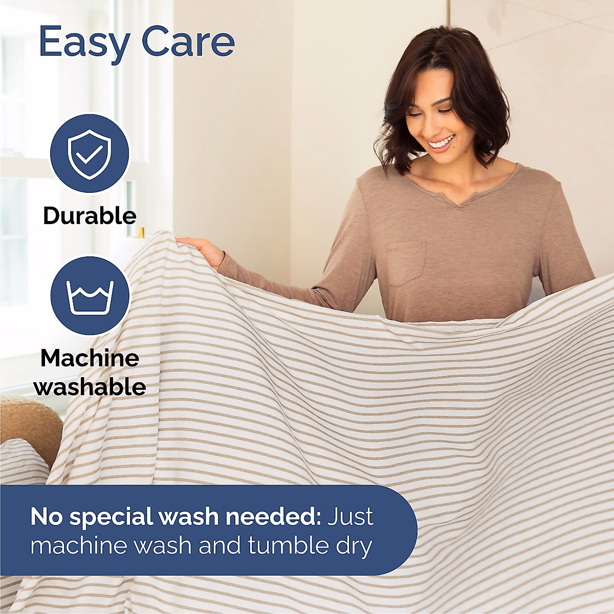 Queen Size 4 Piece Sheet Set - Comfy Breathable & Cooling Bed Sheets Set - Hotel Luxury Bedding for Women, Men, Kids & Teens - Deep Pockets, Easy-Fit, Soft & Wrinkle Free - Oeko-Tex - Beige Stripes