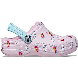 Crocs Baya Lined Clogs, Fuzzy Slippers for Kids and Toddlers, Rainbows and Clouds, 10 US Unisex