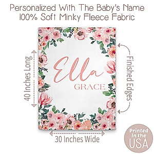 Girls Love A Monogram - Floral Pink Blushing Baby Blankets for Girls - Custom Baby Blankets for Girls