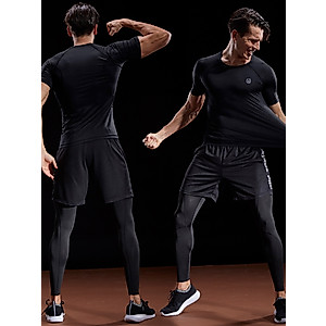 NELEUS Men's 3 Pack Compression Baselayer Athletic Workout T Shirts,5022,Black,Black,Black,US L,EU XL
