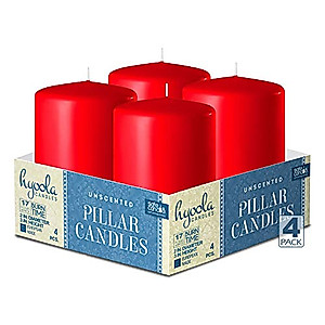 Hyoola Red Pillar Candles 2x3 Inch - Unscented Pillar Candles - Set of 4 - European Made