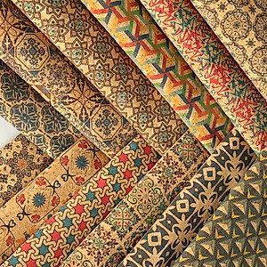 Tong Gu 39 x 53 inch Natural Cork Leather Floral Printed Faux Leather Fabric PU Garment Accessories Decor Sewing Material (76)