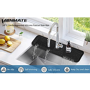 SKitchen Sink Splash Guard, Silicone Faucet Handle Drip Catcher Tray, fits faucet bottom diameter in 2.5 inch, Sponge Holder Sink Protectors Mat for Kitchen Bathroom Sink Accessories（24" x 5.5"）