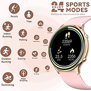 EIGIIS Smart Watch for Women 2023 HD Smartwatch for iPhone and Android Phones 3ATM Waterproof Fitness Watch with Heart Rate Blood Oxygen Temperature Monitor Sleep Tracker Pedometer