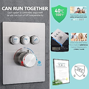 Enga Brushed Nickel Shower System with Body Spray Jets, Wall Mount 12 Inch LED Rain Shower Head Push Button Diverter Shower Fixtures, All Functions Can Run At Once