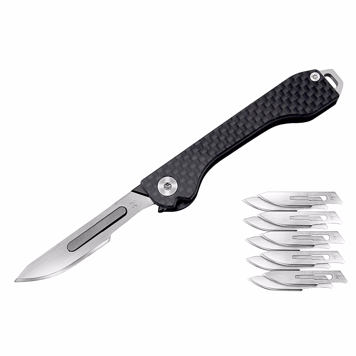 outROAR Gear Folding Scalpel Knife with Carbon Fiber Handle & 10 Replaceable Blades, Slip Joint Action, EDC Pocket Knife
