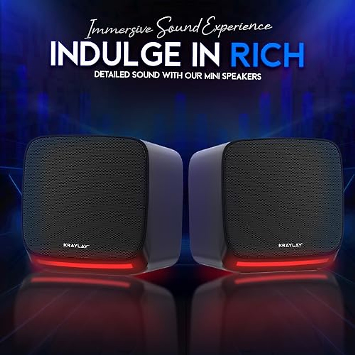 Kraylay Computer Speakers - TV Speakers with 2.0 USB Aux Powered - Monitor Speakers with RGB LED Light - Mini Multimedia Stereo Speaker for Laptop, Tablet and Cellphone
