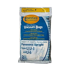 3 Panasonic U, U-3 & U-6 Upright Vacuum Cleaner Bags, MC-V145M, MC-115P, MC-V5000 thru MC-V5099, MC-V7300 thru MC-V7399, MC-V6200 thru MC-V6299