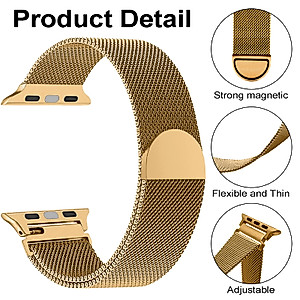 Metal Milanese Loop Band Compatible with Apple Watch Band 38mm 40mm 41mm 42mm 44mm 45mm 49mm Women Men, Stainless Steel Mesh Magnetic Adjustable Strap for iWatch Series Ultra/8/7/6/5/4/3/2/1/SE, Gold