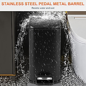 PayLessHere 1.3 Gallon Trash Can Kitchen Trash Can Stainless Steel Garbage Can with Removable Plastic Inner Bucket Lid Foot Pedal for Home Kitchen Bedroom Bathroom (1, Black)