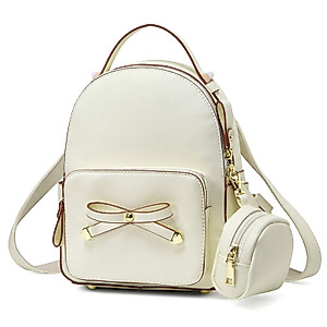 VASCHY Backpack Purse Cute Small Bow-knot Mini Backpack for Women with Detachable Coin Pouch Gift Beige