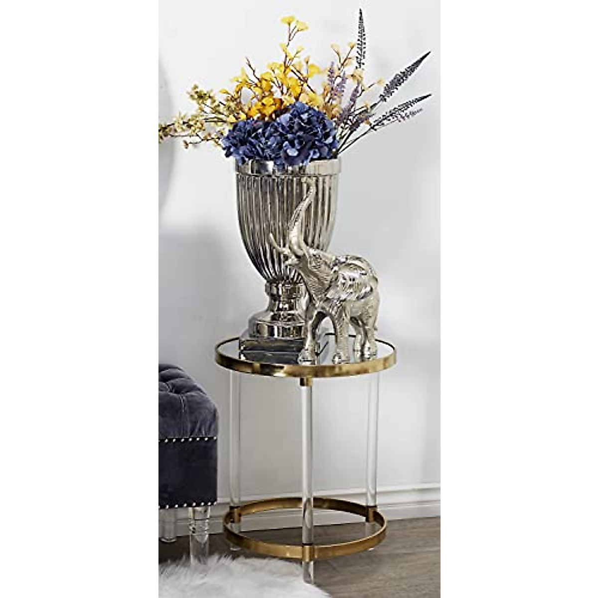 Deco 79 Acrylic Round Accent Table with Mirrored Top and Acrylic Legs, 19" x 19" x 23", Gold